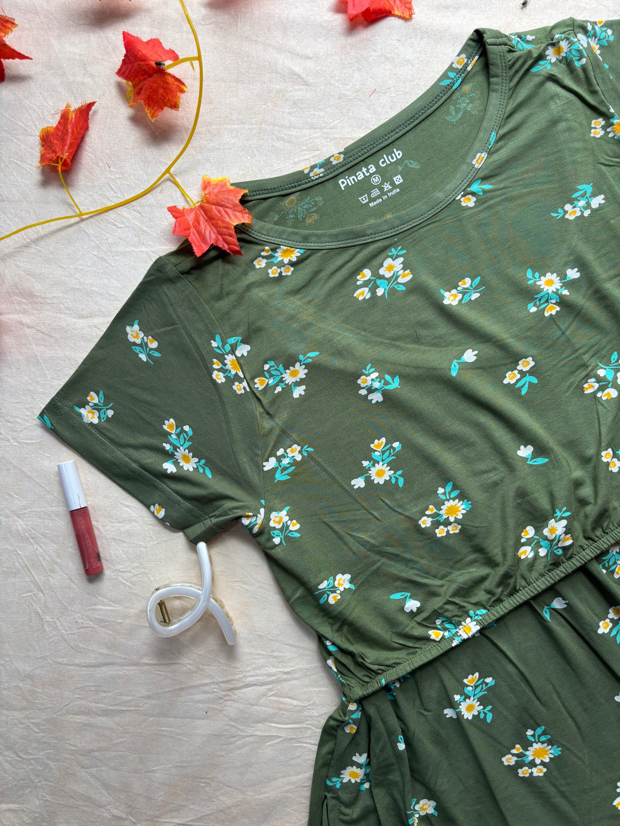 Blooming Beauty: Olive Green Flower Feeding Gown – Pinata Club Fashions